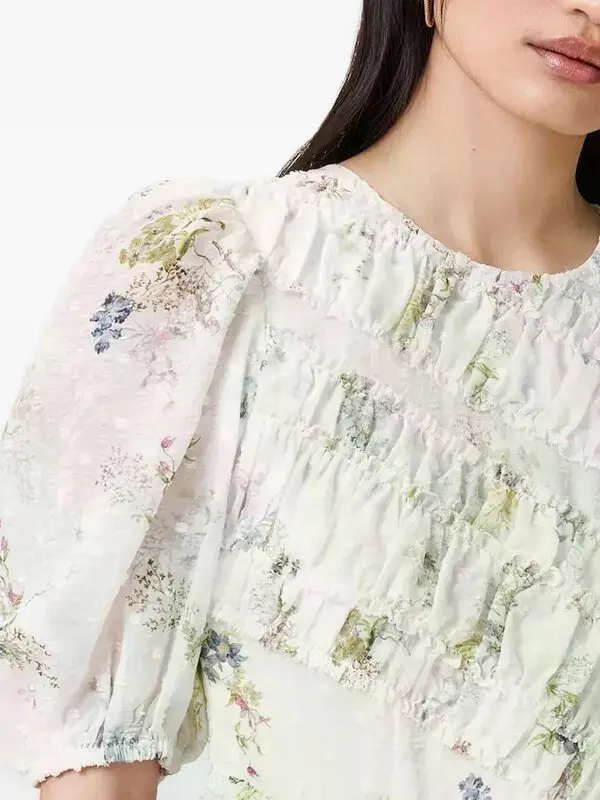 ALLSAINTS Floral Print Smocked Bodice Puff Sleeve Dress