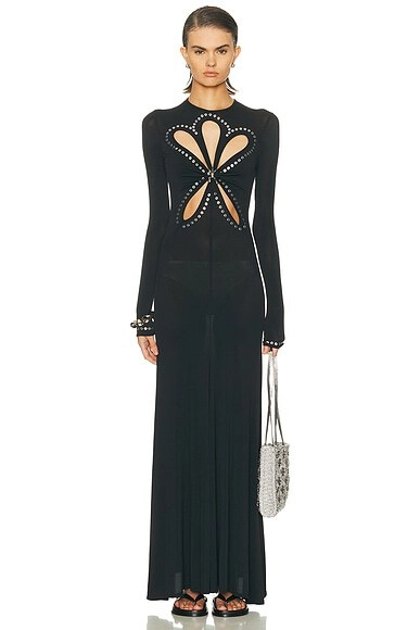 Rabanne Flower Cut Out Long Dress - Black