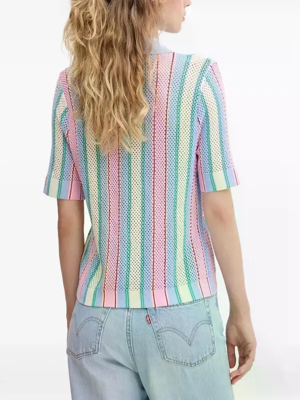 Stine Goya Striped Open-knit Polo Shirt