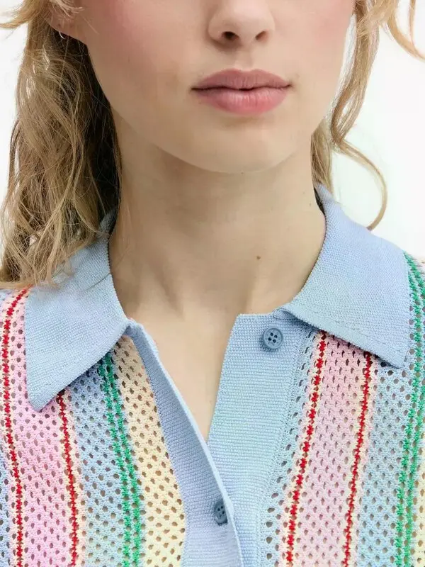 Stine Goya Striped Open-knit Polo Shirt