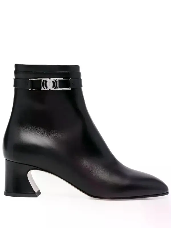 FERRAGAMO Vara Chain Leather Ankle Boots - Black