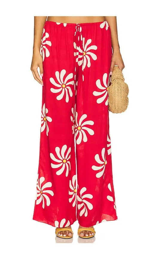 CALA DE LA CRUZ Creta Printed Linen-viscose Blend Wide-leg Trousers - Red