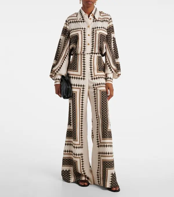 Zimmermann Printed Wide-leg Silk-blend Trousers