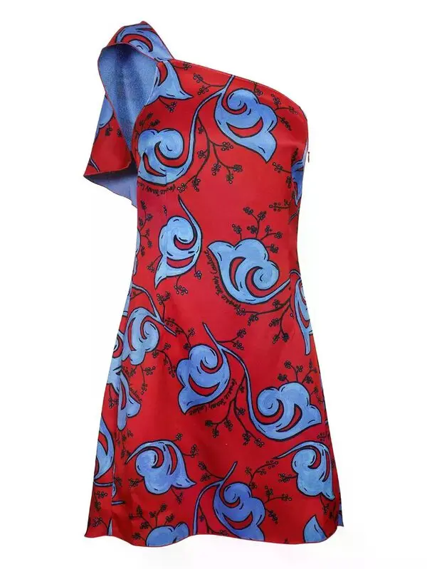 Versace One-shoulder Floral Print Mini Dress
