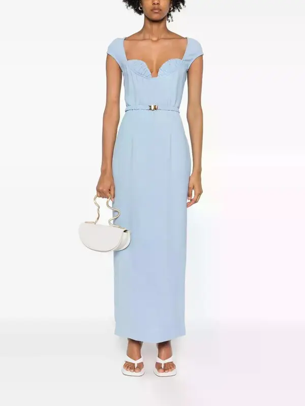 ROWEN ROSE Belted Cap-sleeve Maxi Dress