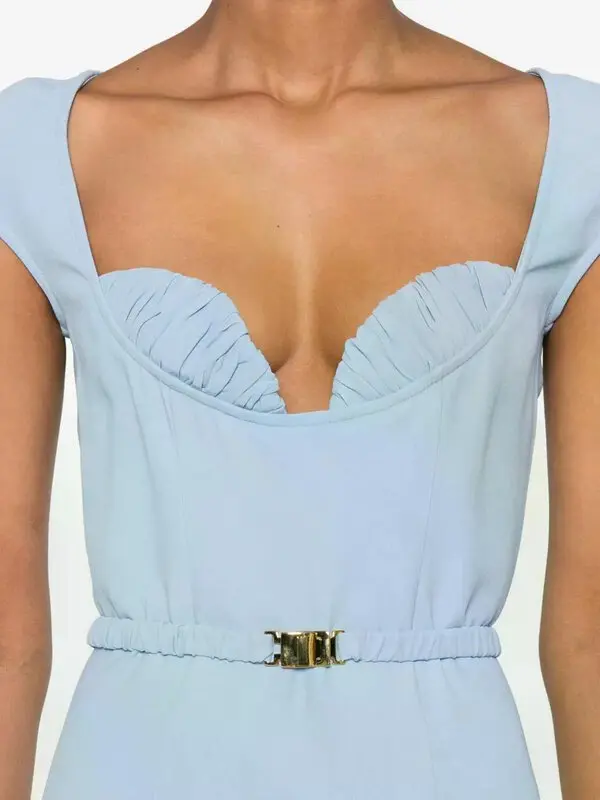 ROWEN ROSE Belted Cap-sleeve Maxi Dress
