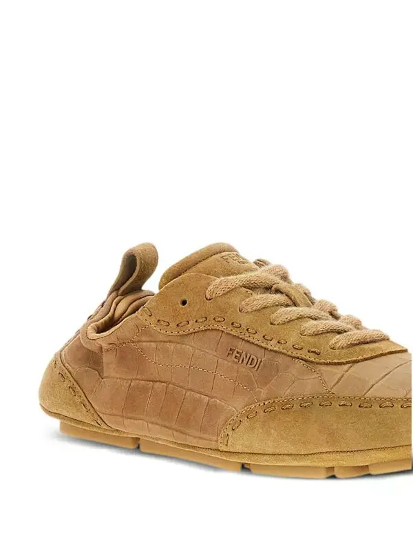 Fendi Lace-up Crocodile-effect Sneakers - Brown