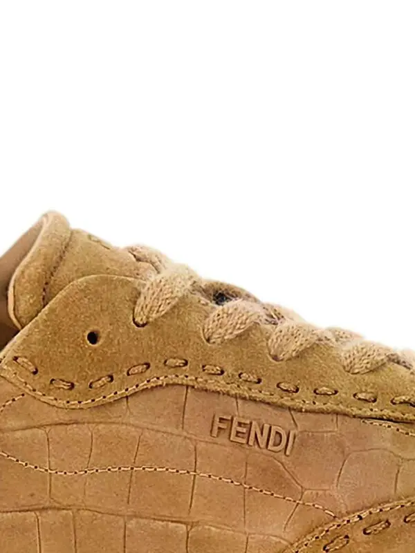 Fendi Lace-up Crocodile-effect Sneakers - Brown