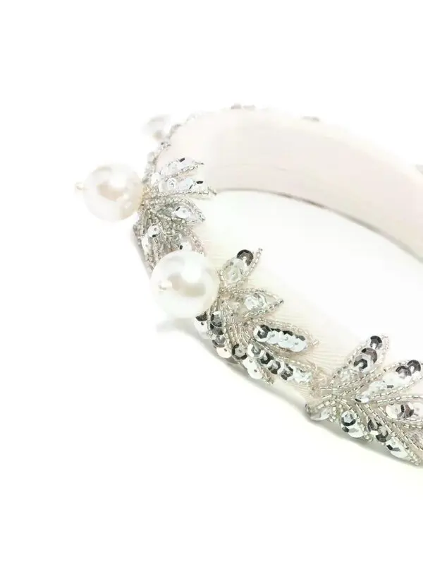 PARLOR Pearl Embellished Sequined Headband - Neutrals