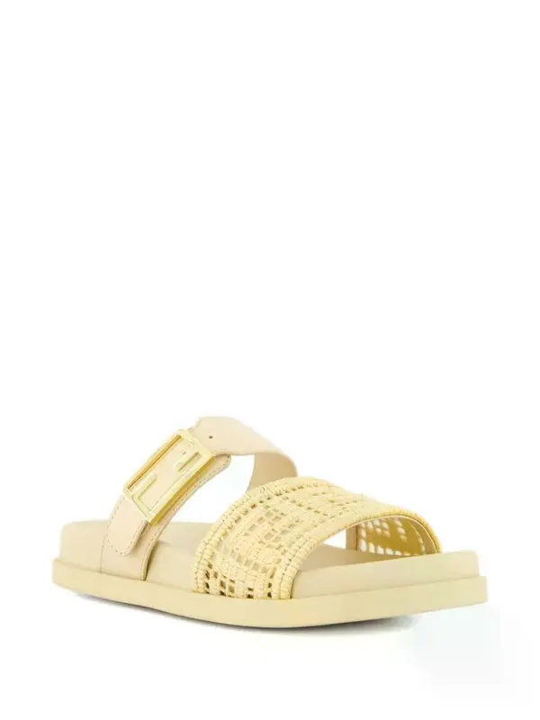 Fendi Feel Buckle Woven Raffia Sandals