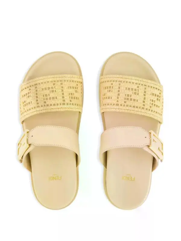 Fendi Feel Buckle Woven Raffia Sandals