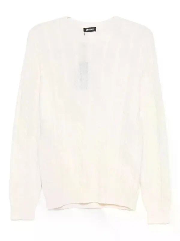 CENERE GB Cable Knit V-neck Wool Sweater