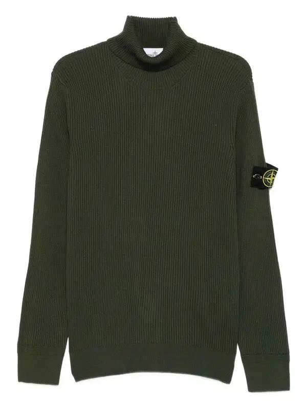 Stone Island Ribbed Wool Turtleneck Sweater - Green