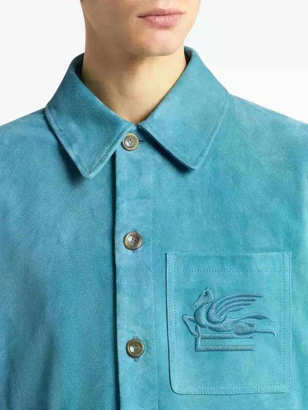 Etro Pegasus-embroidered Suede Shirt Jacket