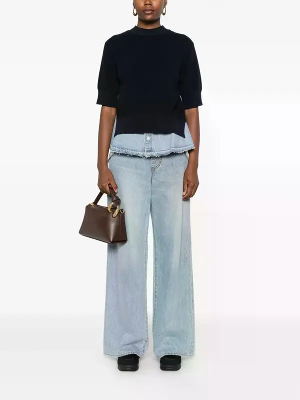 Sacai Knitted Sweater With Denim Panelling - Blue