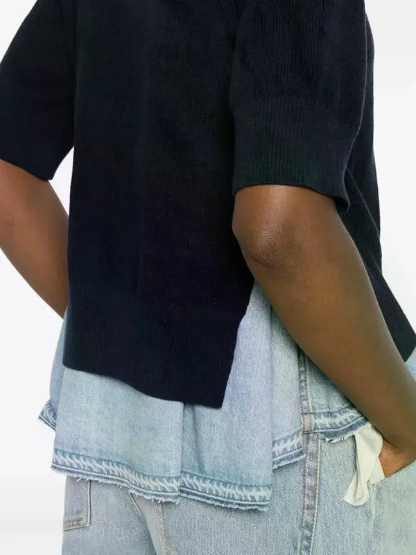 Sacai Knitted Sweater With Denim Panelling - Blue