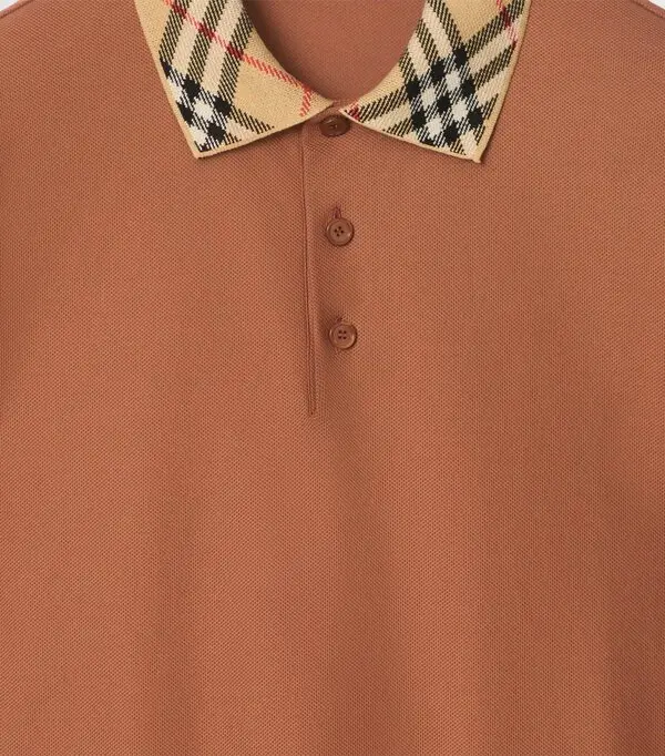 Burberry Slim Fit Cotton Piqué Polo Shirt With Check Collar
