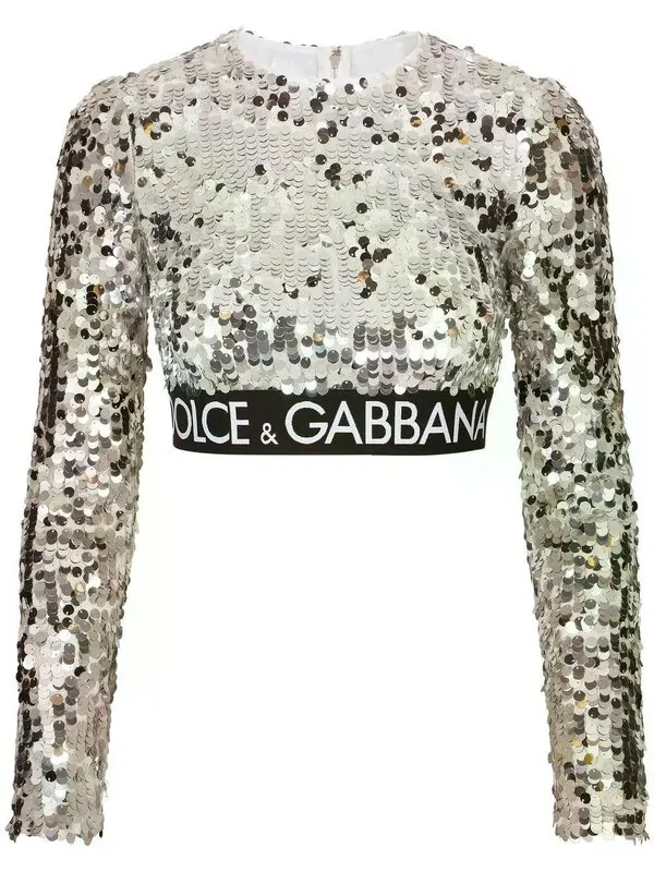 Dolce & Gabbana Sequin Embellished Long Sleeve Crop Top