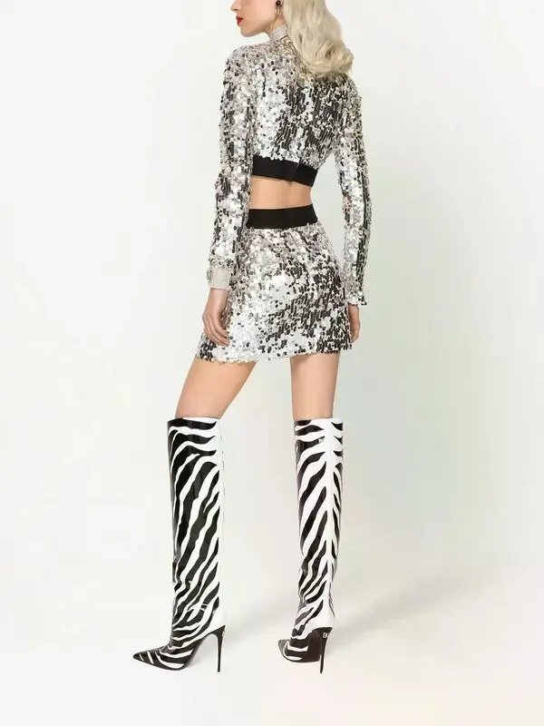 Dolce & Gabbana Sequin Embellished Long Sleeve Crop Top
