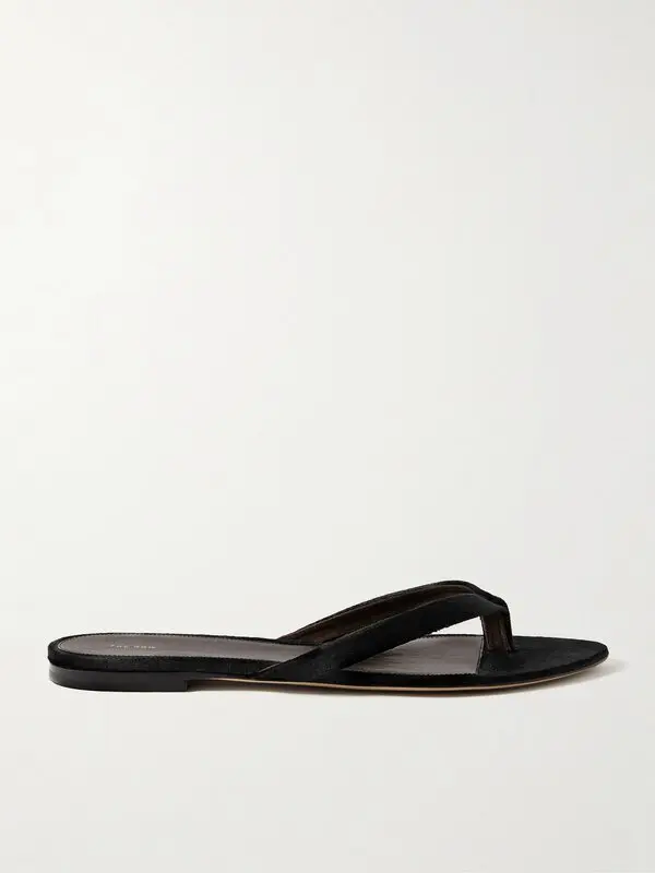 THE ROW Sacha Flat Thong Velvet Sandals - Black