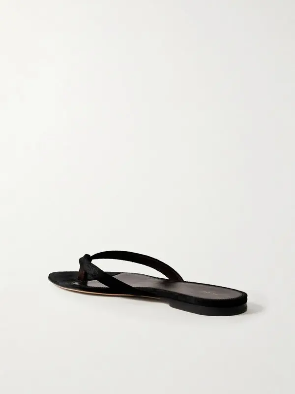 THE ROW Sacha Flat Thong Velvet Sandals - Black