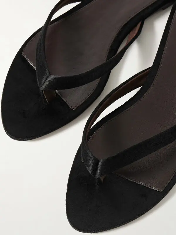 THE ROW Sacha Flat Thong Velvet Sandals - Black