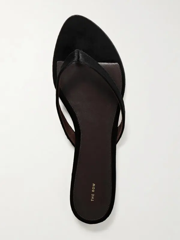 THE ROW Sacha Flat Thong Velvet Sandals - Black