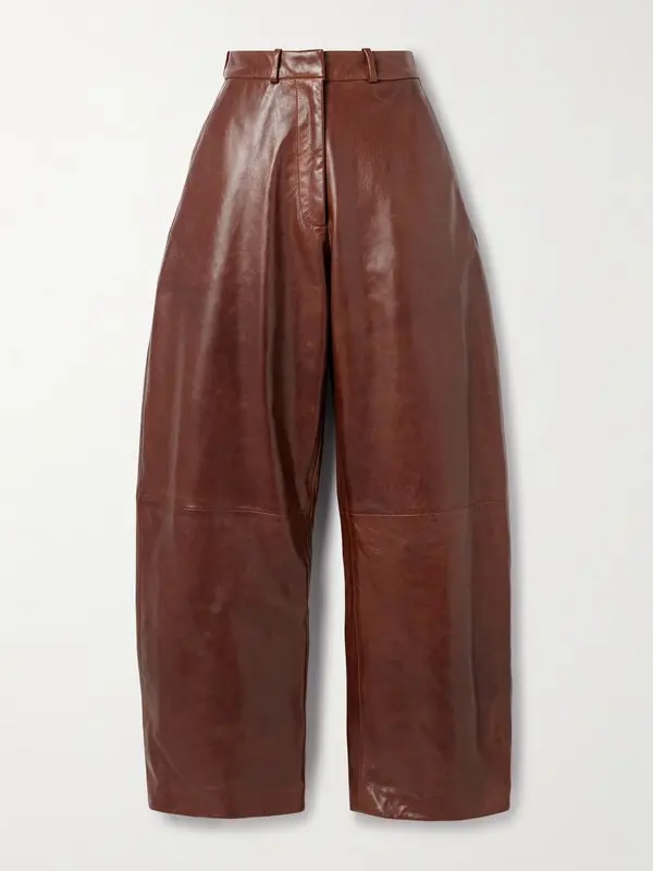 Nour Hammour Leather Barrel-leg Trousers - Brown