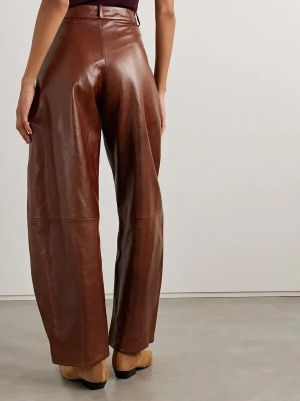 Nour Hammour Leather Barrel-leg Trousers - Brown