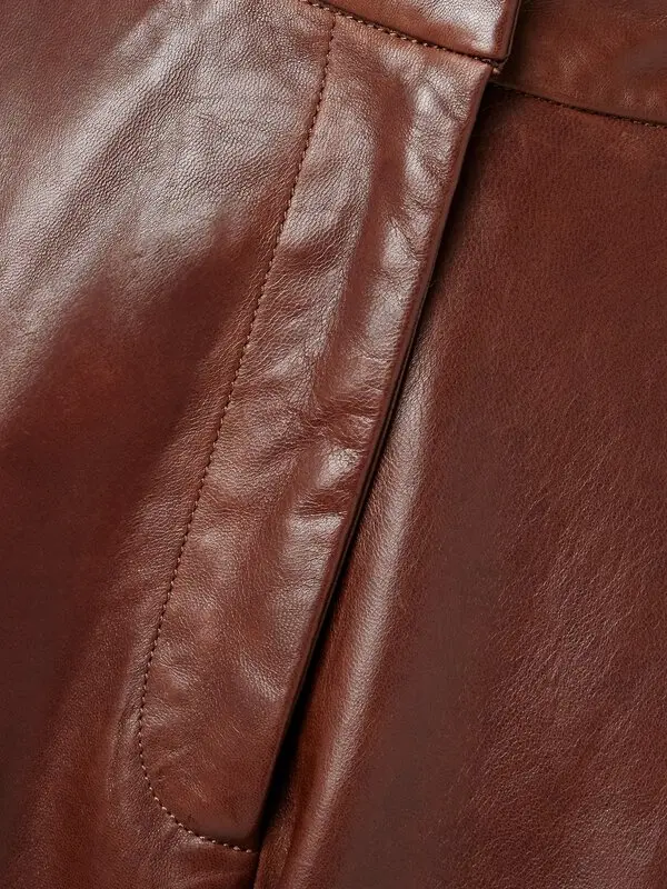 Nour Hammour Leather Barrel-leg Trousers - Brown