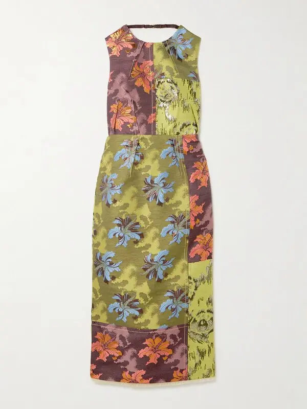 ALEMAIS Adriana Paneled Floral-brocade Midi Dress - Multi