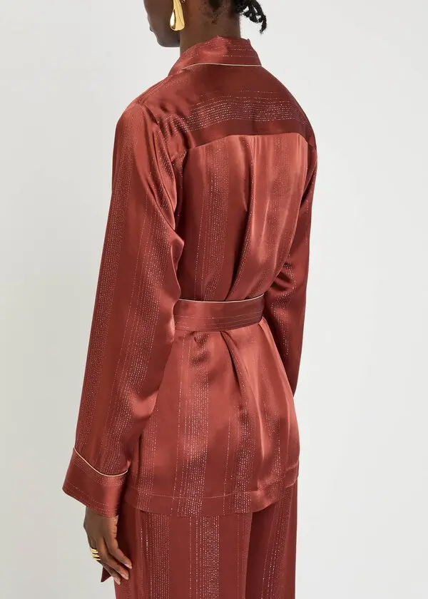 FORTE_FORTE Metallic Pinstripe Satin Shirt Jacket