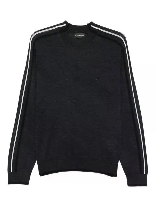 Emporio Armani Striped Detail Wool Sweater - Grey