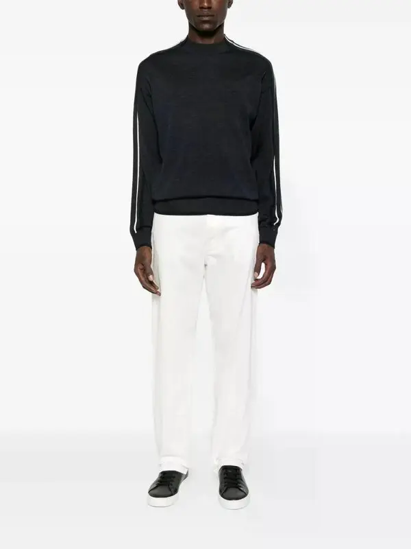 Emporio Armani Striped Detail Wool Sweater - Grey