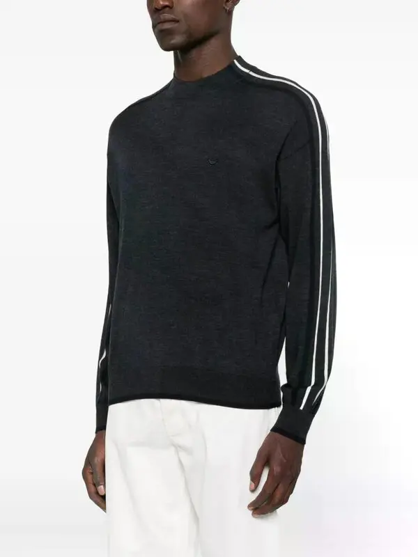 Emporio Armani Striped Detail Wool Sweater - Grey