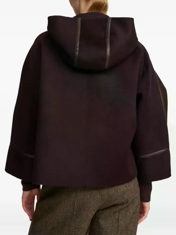 YVES SALOMON Hooded Leather-trimmed Jacket - Red