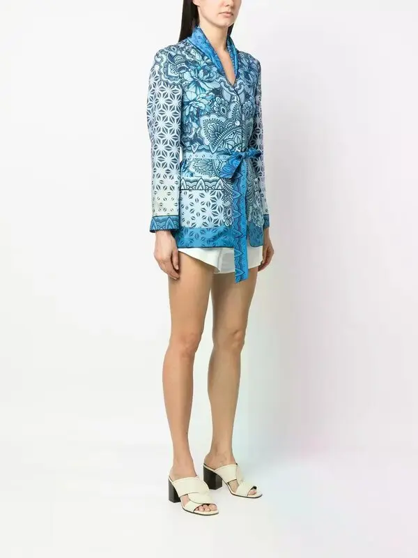 Alberta Ferretti Patterned Belted Blazer Jacket