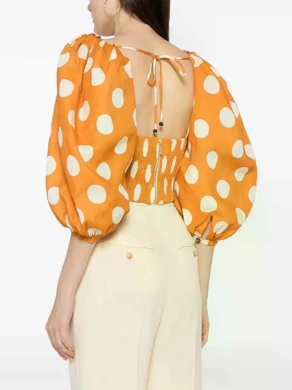 CALA DE LA CRUZ Polka Dot Print Cropped Blouse