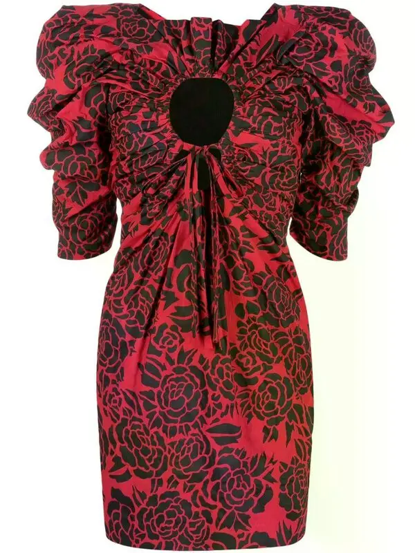 Philosophy Di Lorenzo Serafini Puff-sleeved Floral Print Dress - Red