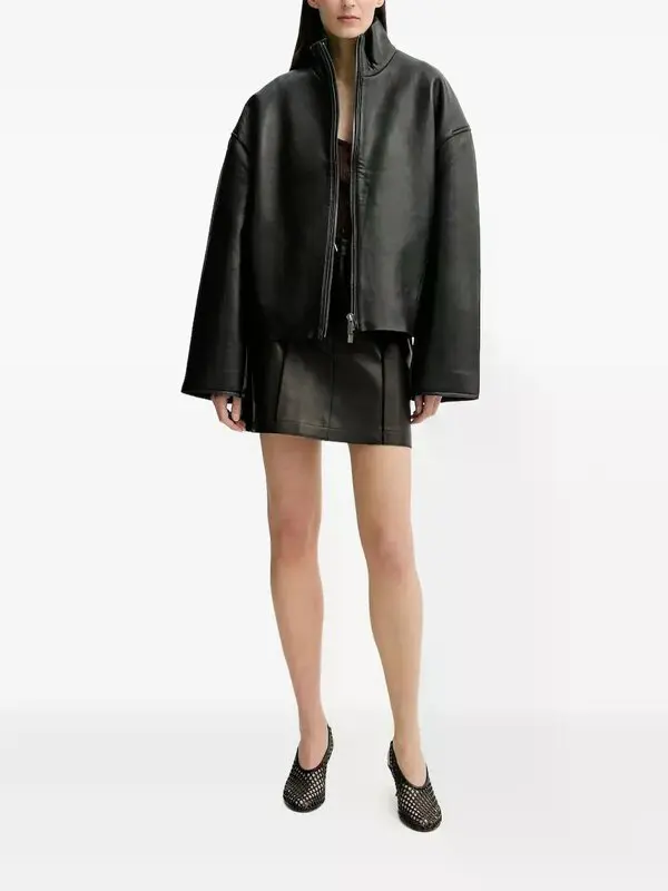 AERON Button-fastening Leather Mini Skirt