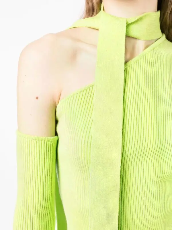Andersson Bell Ribbed Knit One-shoulder Top With Scarf Detail