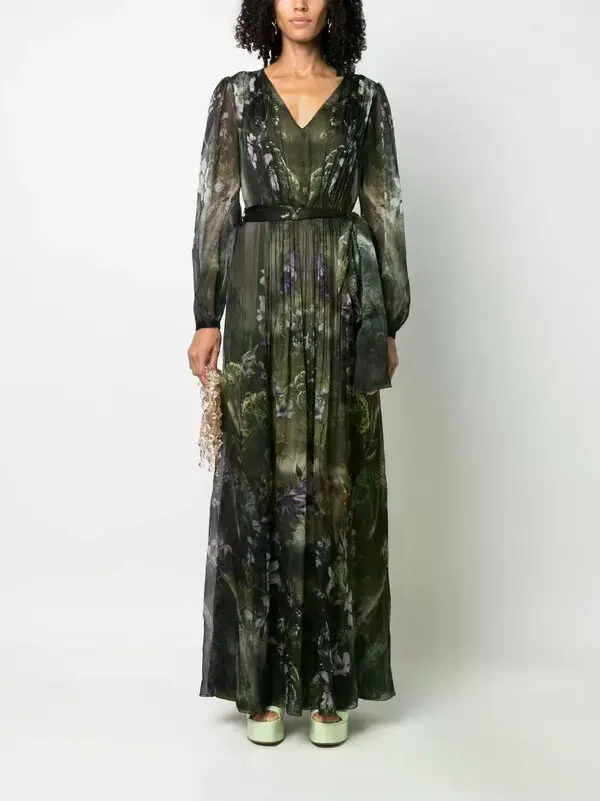 Alberta Ferretti Floral Print Silk Maxi Dress