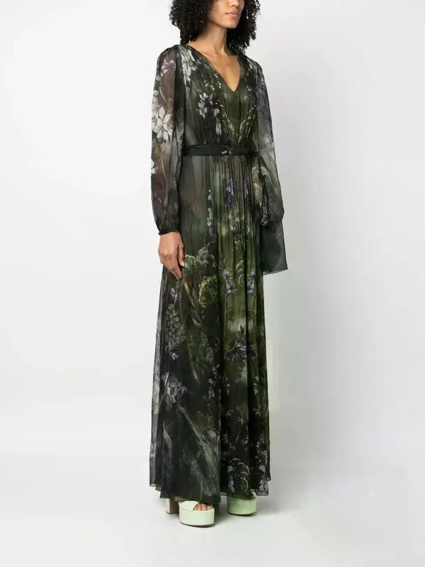 Alberta Ferretti Floral Print Silk Maxi Dress