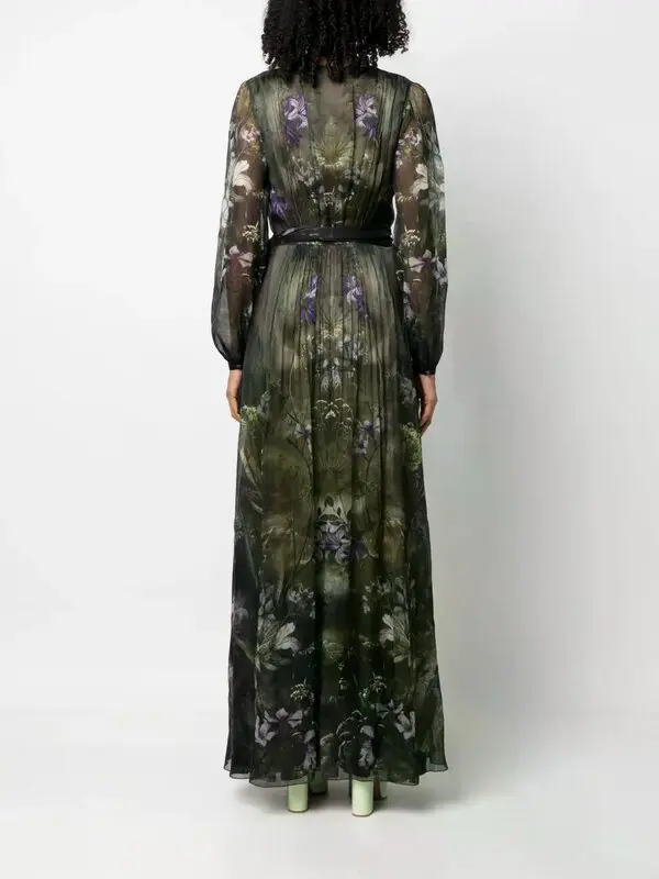 Alberta Ferretti Floral Print Silk Maxi Dress