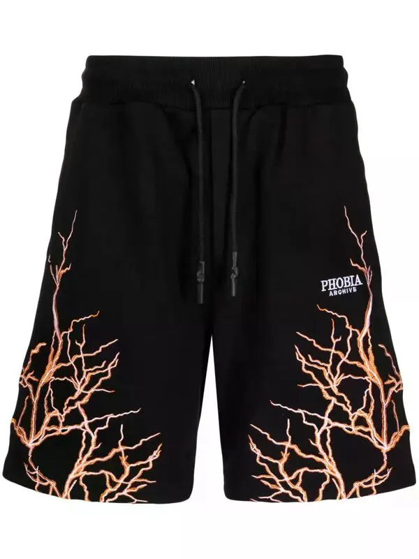 PHOBIA Lightning Embroidered Track Shorts