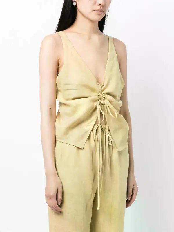 Nanushka Linen Drawstring Top - Green