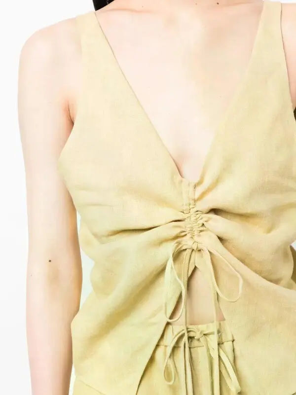 Nanushka Linen Drawstring Top - Green