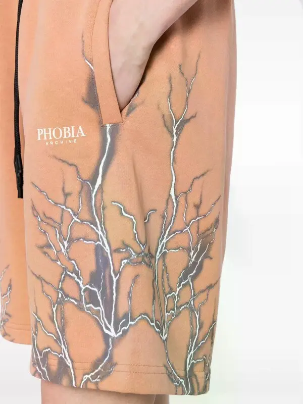 PHOBIA Lightning-print Cotton Shorts - Orange