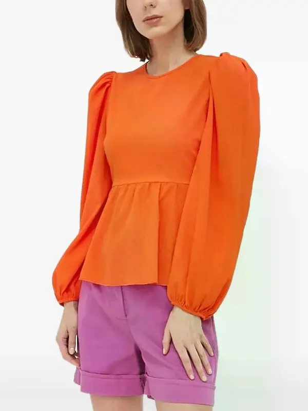 NOTES DU NORD Puff Sleeve Tie-back Blouse - Orange