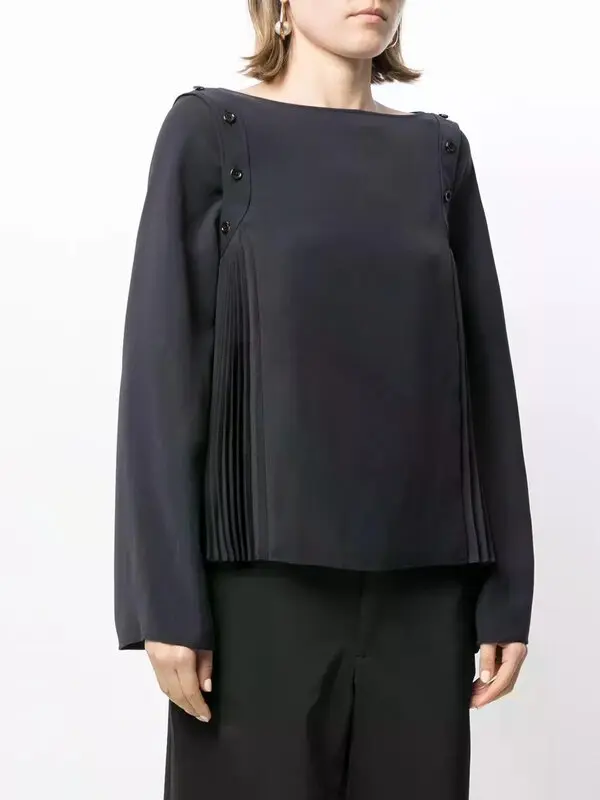 ADEAM Peony Crepe Top With Pleat Detailing